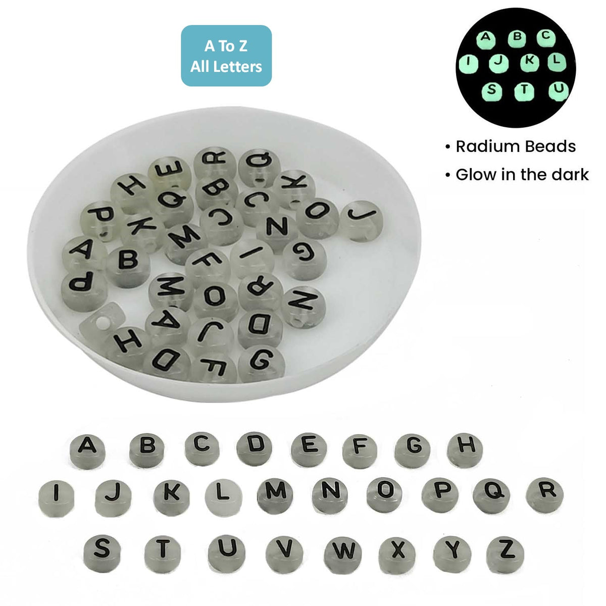Buy A To Z Radium Acrylic Letter Alphabet Beads 7x4 MM Glow In The Dark ...
